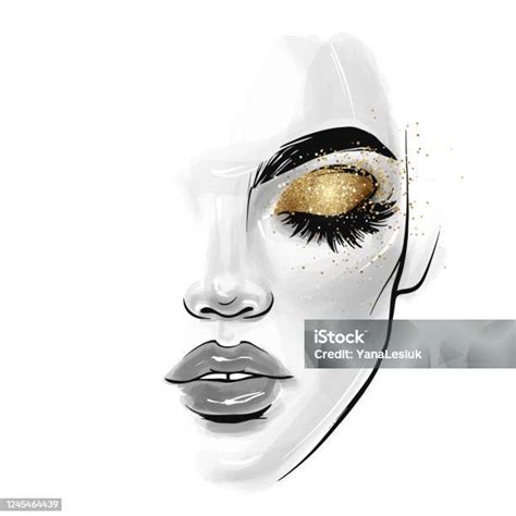 벡터 아름다운 젊은 여자 얼굴입니다 패션 스케치 일러스트 여자에 대한 스톡 벡터 아트 및 기타 이미지 여자 메이크업 화장품 그리기 Istock