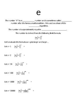 The Number E By Linda Roeder TPT