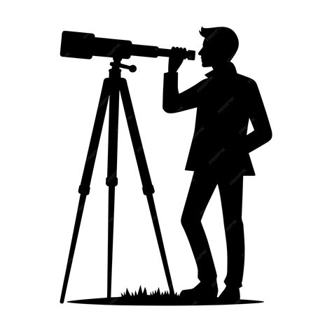 A Person Looking Through Telescope Silhouette Vector Illustration