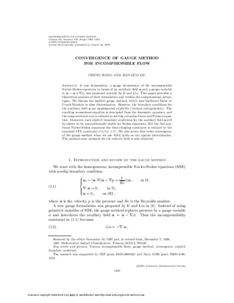 Pdf Convergence Of Gauge Method For Incompressible Flow