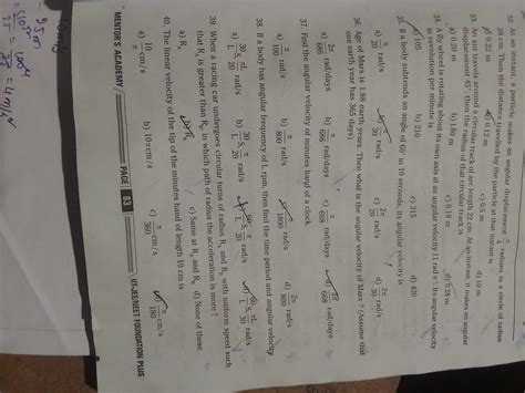 At An Instant A Particle Makes An Angular Displacement Frac Pi Rad