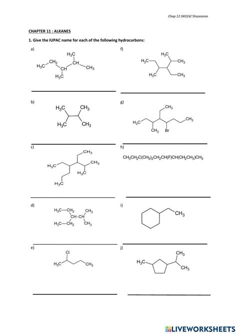 Naming Hydrocarbons Worksheet