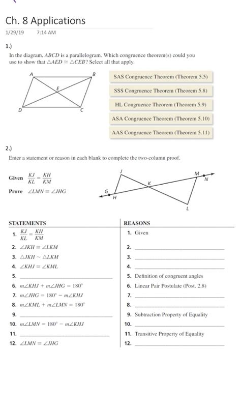 solved 2 enter a statement or reason in each blank to