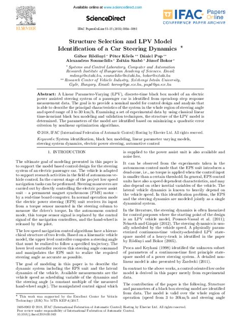 pdf structure selection and lpv model identification of a car