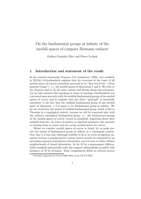 Pdf On The Fundamental Groups At Infinity Of The Moduli Spaces Of Compact Riemann Surfaces