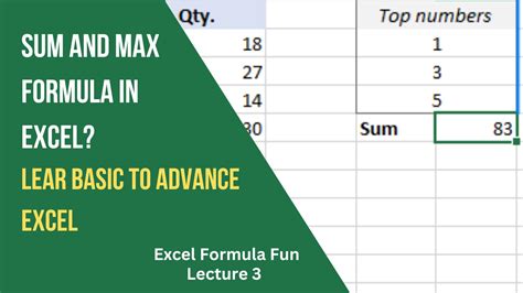 Excel Sum And Max Formulas Knowledge In Hindi Ms Excel Formulas Tutorial