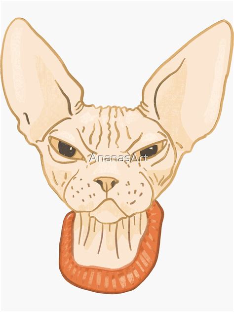 Grumpy Sphynx Cat Hairless Nude Cat Illustration Sticker For Sale By AnanasArt Redbubble