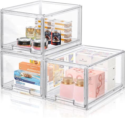 3 Packs Large Plastic Stackable Storage Drawers Linyapry Clear Storage