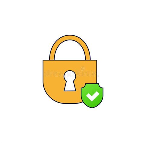 yellow padlock with green checkmark stock vector illustration of