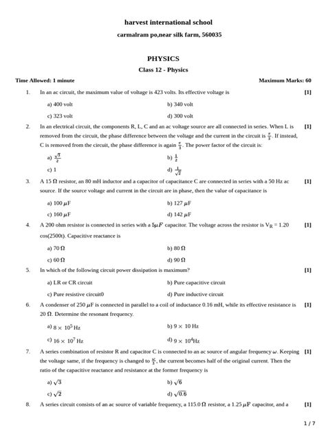 Phy Practice Ques Pdf Inductor Series And Parallel Circuits