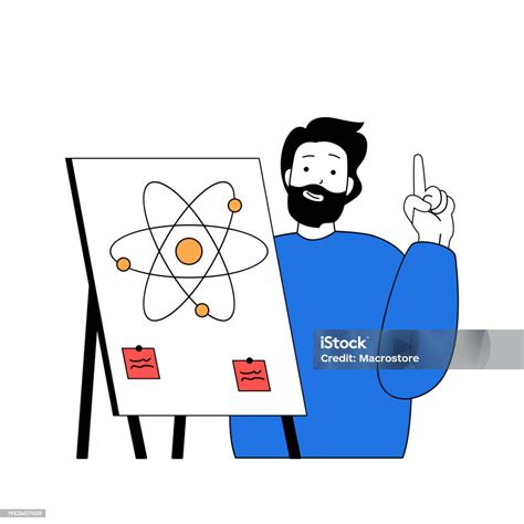웹에 대 한 평면 디자인에서 만화 사람들과 학교 학습 개념 학생이 칠판 옆에 서서 물리학 보고서를 발표하고 있습니다 소셜 미디어 배너 마케팅 자료에 대한 벡터 그림입니다