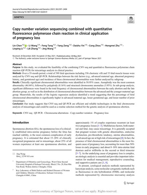 Copy Number Variation Sequencing Combined With Quantitative Fluorescence Polymerase Chain