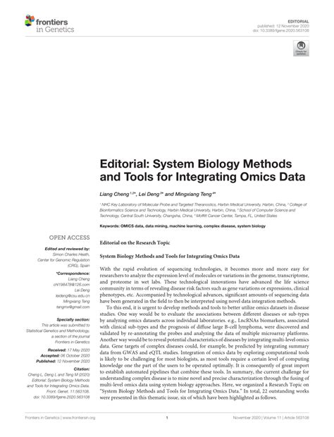 Pdf Editorial System Biology Methods And Tools For Integrating Omics