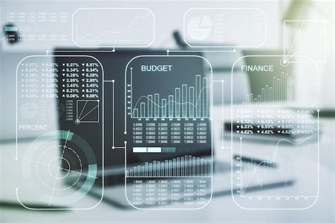 Premium Photo Multi Exposure Of Stats Data Illustration On Modern Laptop Background Computing