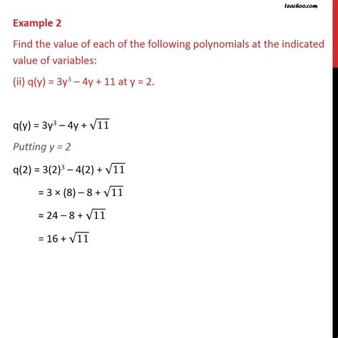 Example 2 Class 9th Polynomials Find Value Of Each Examples