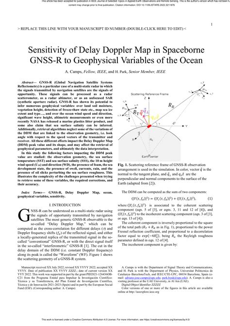 Pdf Sensitivity Of Delay Doppler Map In Spaceborne Gnss R To Geophysical Variables Of The Ocean