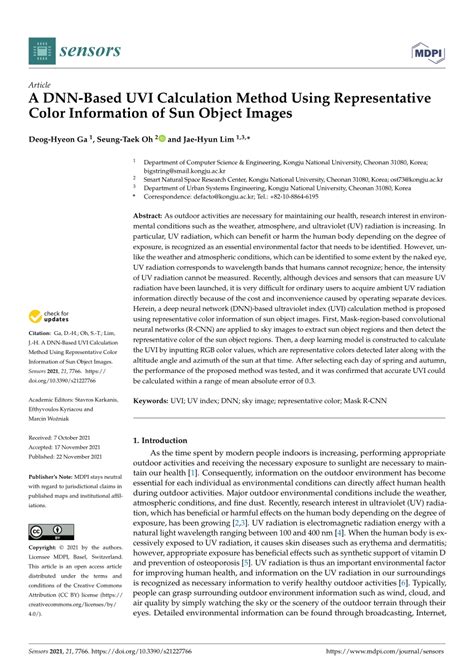 Pdf A Dnn Based Uvi Calculation Method Using Representative Color Information Of Sun Object Images