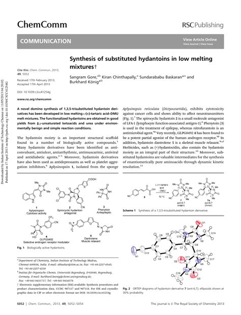 Pdf Cheminform Abstract Synthesis Of Substituted Hydantoins In Low