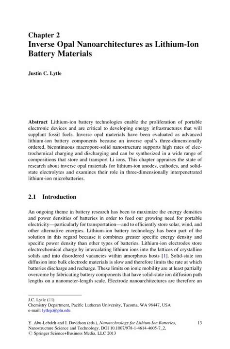 Pdf Nanostructure Science And Technology Nanotechnology For Lithium Ion Batteries Volume 27