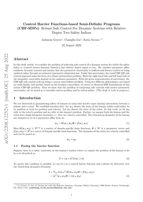 control barrier functions based semi definite programs cbf sdps