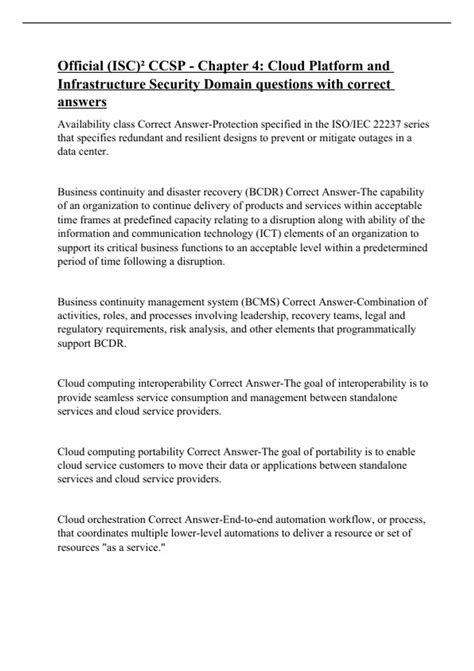 Official Isc ² Ccsp Chapter 4 Cloud Platform And Infrastructure Security Domain Questions