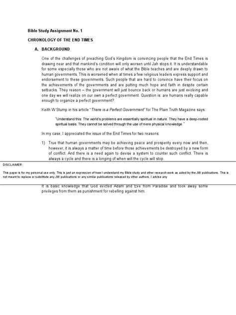 Bible Study Assignment 1a Pdf End Time Reason