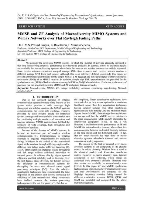 Mmse And Zf Analysis Of Macrodiversity Mimo Systems And Wimax Networks