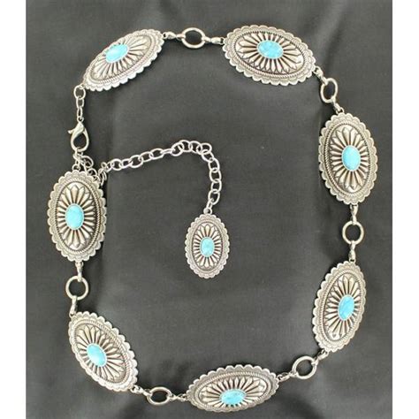 Ariat Womens Oval Chain Belt Silver With Turquoise Stone A1515836 S Blains Farm And Fleet