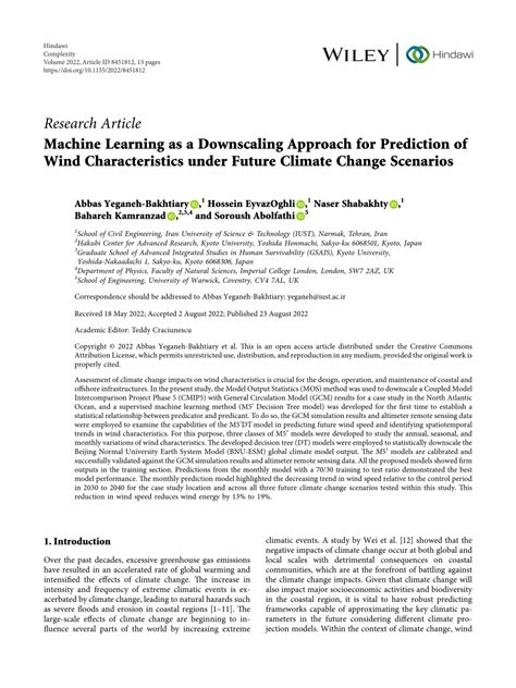 Pdf Machine Learning As A Downscaling Approach For Prediction Of Wind Characteristics Under