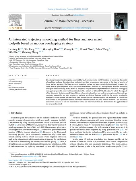 Pdf An Integrated Trajectory Smoothing Method For Lines And Arcs