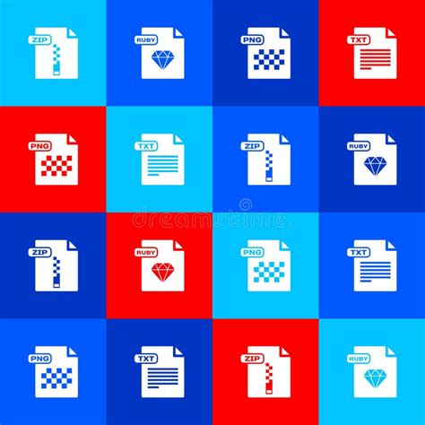 Set ZIP File Document RUBY PNG And TXT Icon Vector Stock Vector