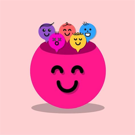 미소 만화 얼굴 세트 손으로 그린 아이 벡터 일러스트 레이 션 프리미엄 벡터