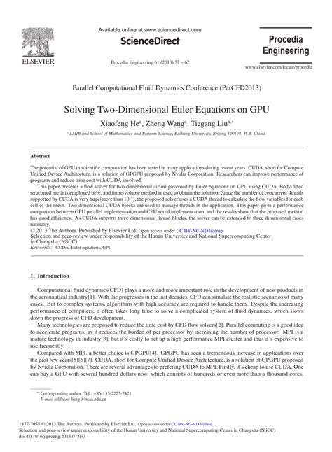 Pdf Solving Two Dimensional Euler Equations On Gpu