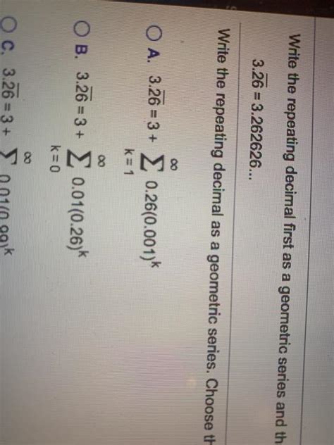 solved write the repeating decimal first as a geometric series and
