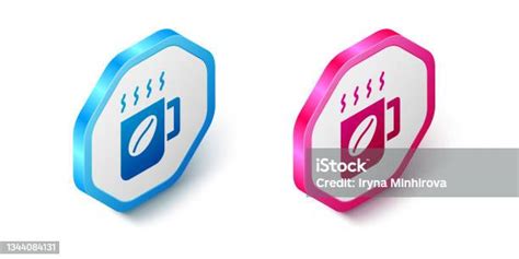 흰색 배경에 격리 된 등색 커피 컵 아이콘 차 컵 뜨거운 음료 커피 육각 버튼 벡터 3차원 형태에 대한 스톡 벡터 아트 및 기타 이미지 3차원 형태 경영자 누름 버튼