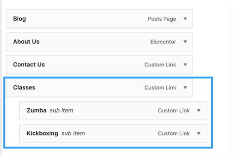 Create Menus Siteborn