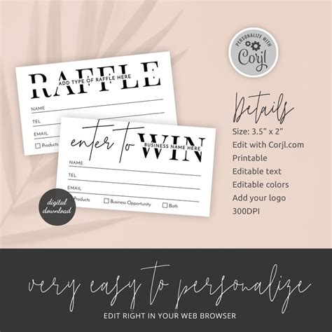 Editable Raffle Ticket Template Enter To Win Template Etsy Canada