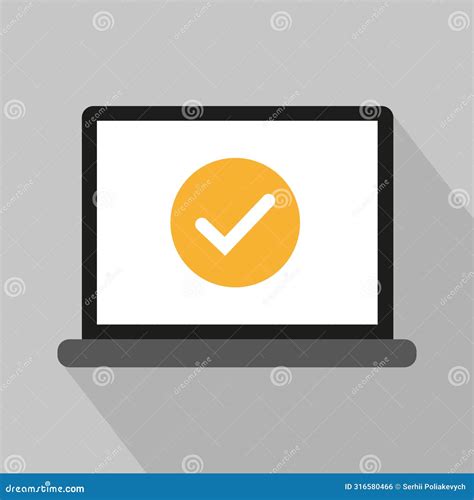 Laptop Approval Vector Icon Check Mark On Screen Symbol Task Completion Concept Simple Flat