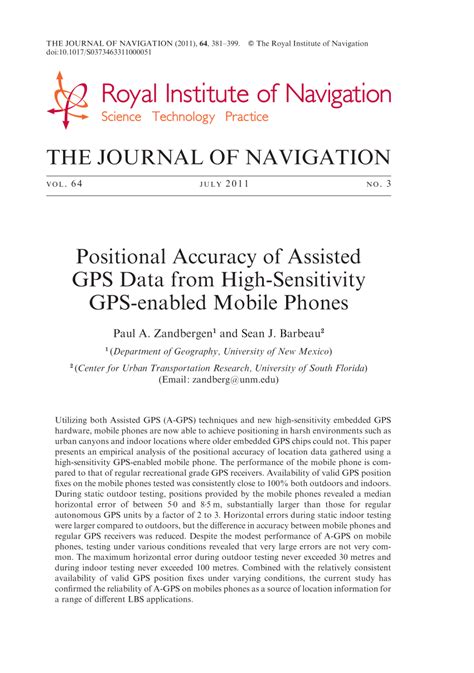 PDF Positional Accuracy Of Assisted GPS Data From High Sensitivity GPS Enabled Mobile Phones