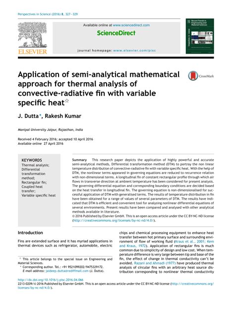 Pdf Application Of Semi Analytical Mathematical Approach For Thermal