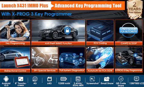 Launch X IMMO Plus Key Programmer In IMMO Clone Diagnostics Functions Supports ECU Coding