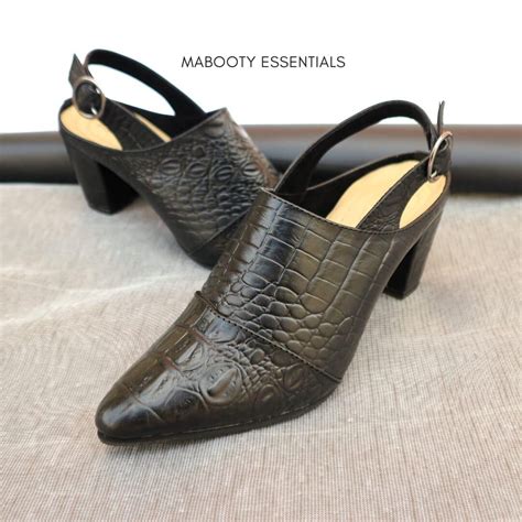 Mabooty Handmade Genuine Leather Heels Black Croc Slingback Shoes