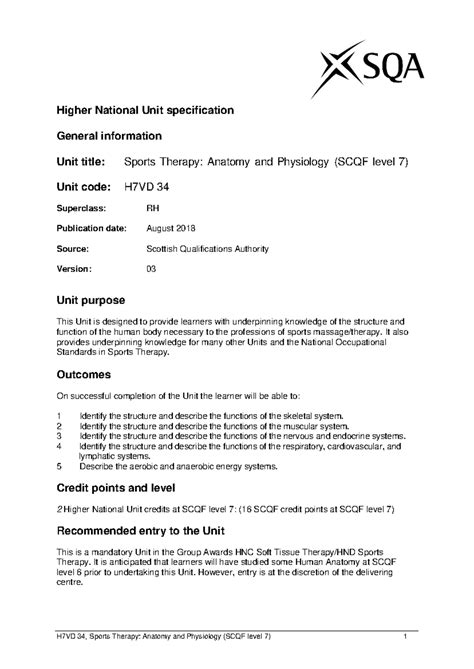 Unit Specification H7vd34 Higher National Unit Specification General