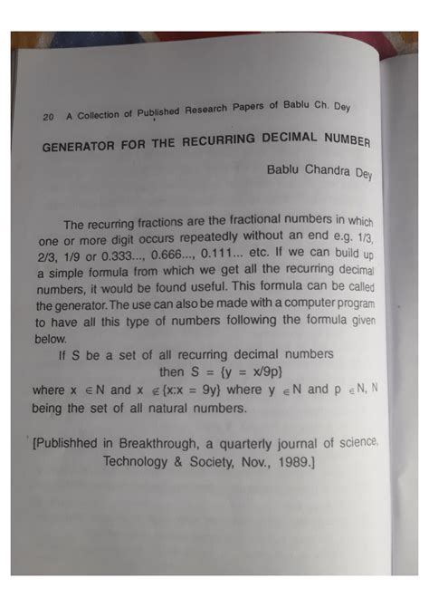 Pdf Generator For The Recurring Decimal Numbers