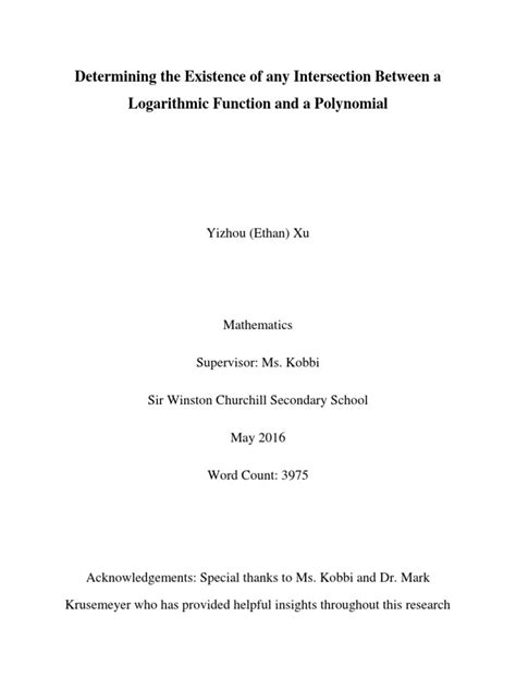 Intersections Between Logarithmic Functions And Polynomials Pdf Pdf