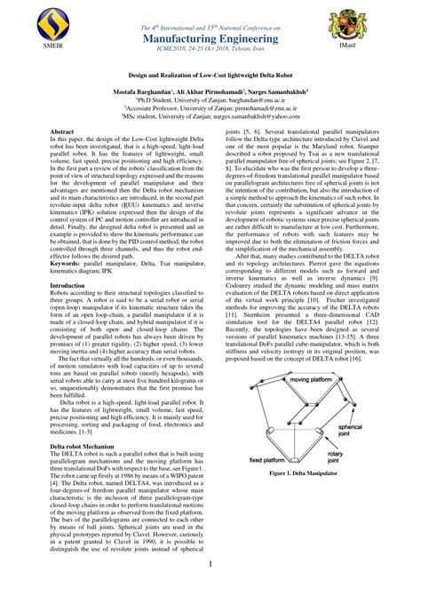 PDF Design And Realization Of Low Cost Lightweight Delta Robot