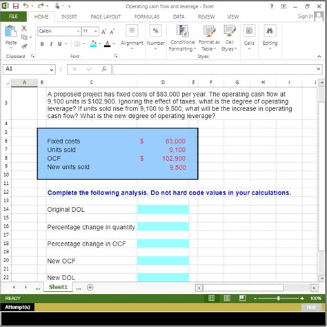SOLVED XB FILE HOME INSERT Operating Cash Flow And Leverage Excel PAGE LAYOUT FORMULAS