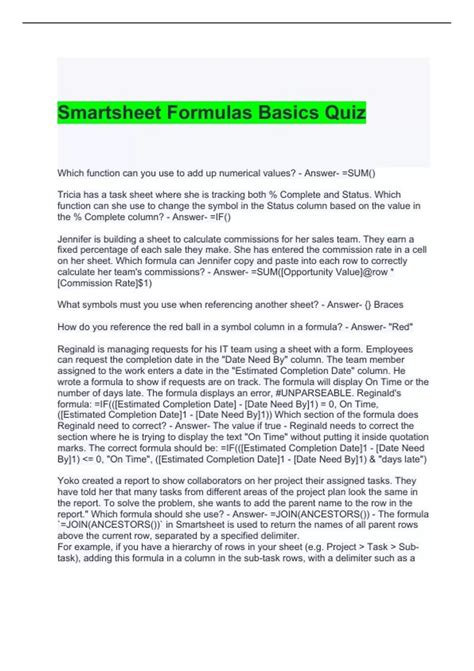 Smartsheet Formulas Basics Quiz 100 Solved Smartsheet Stuvia Us