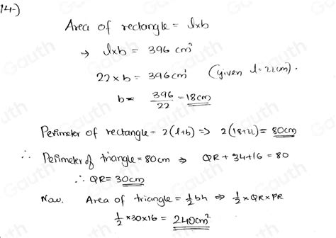 Solved Rectangle ABCD And Triangle PQR Have The Same Perimeter If The Area Of Rectangle AB