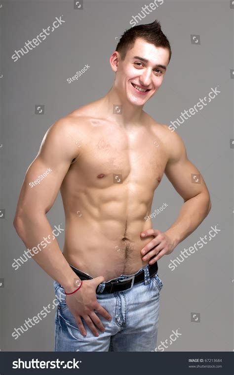 Sexy Muscular Man Posing On Gray Stock Photo Shutterstock